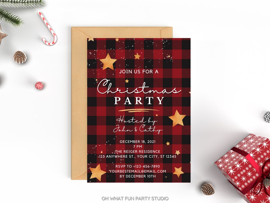 Buffalo Check Christmas Party Invitation, Buffalo Plaid Christmas ...