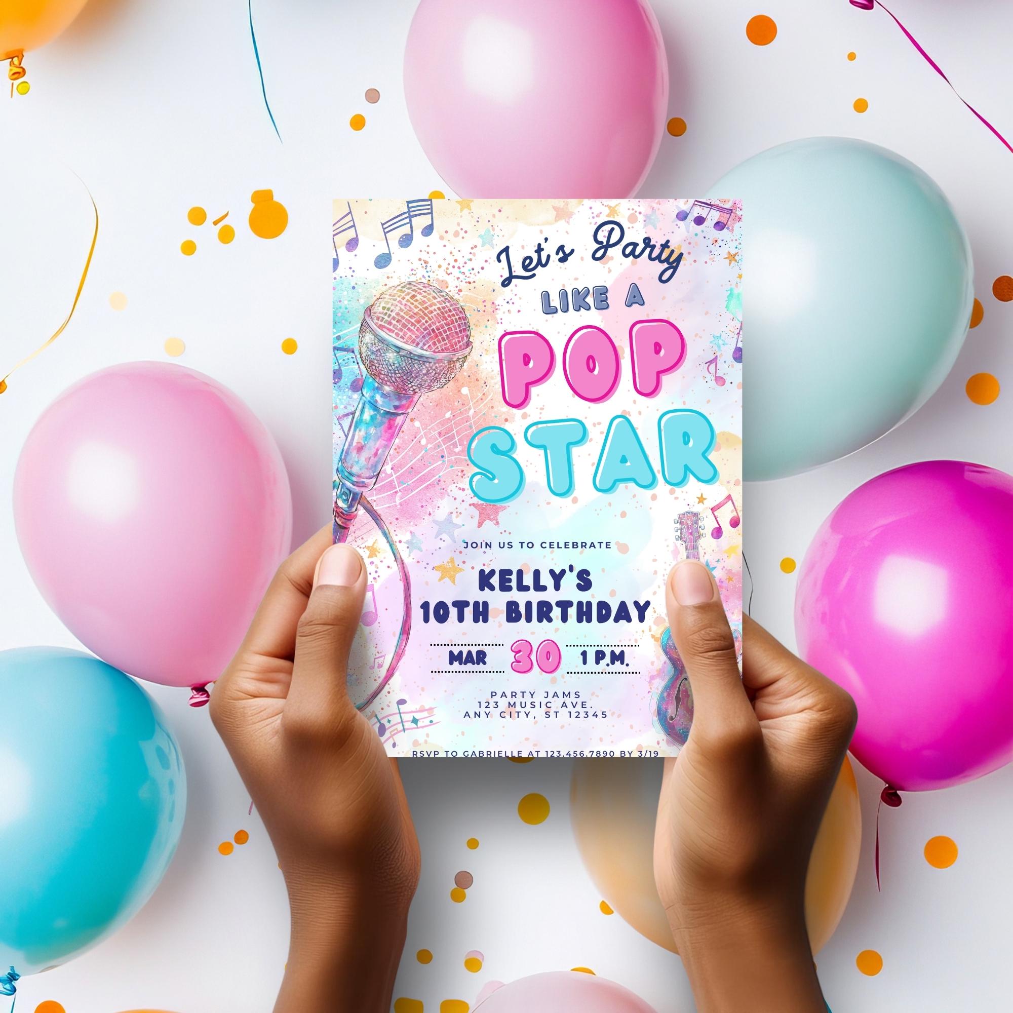 Party Like A Pop Star Invitation, Pop Star Birthday Invitation Canva ...