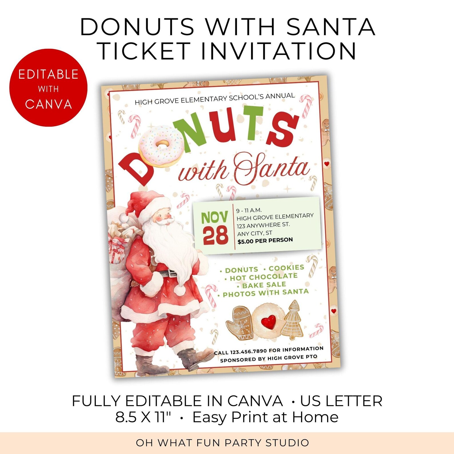 Donuts With Santa Invite, Donuts With Santa Flyer, Pancake Breakfast ...