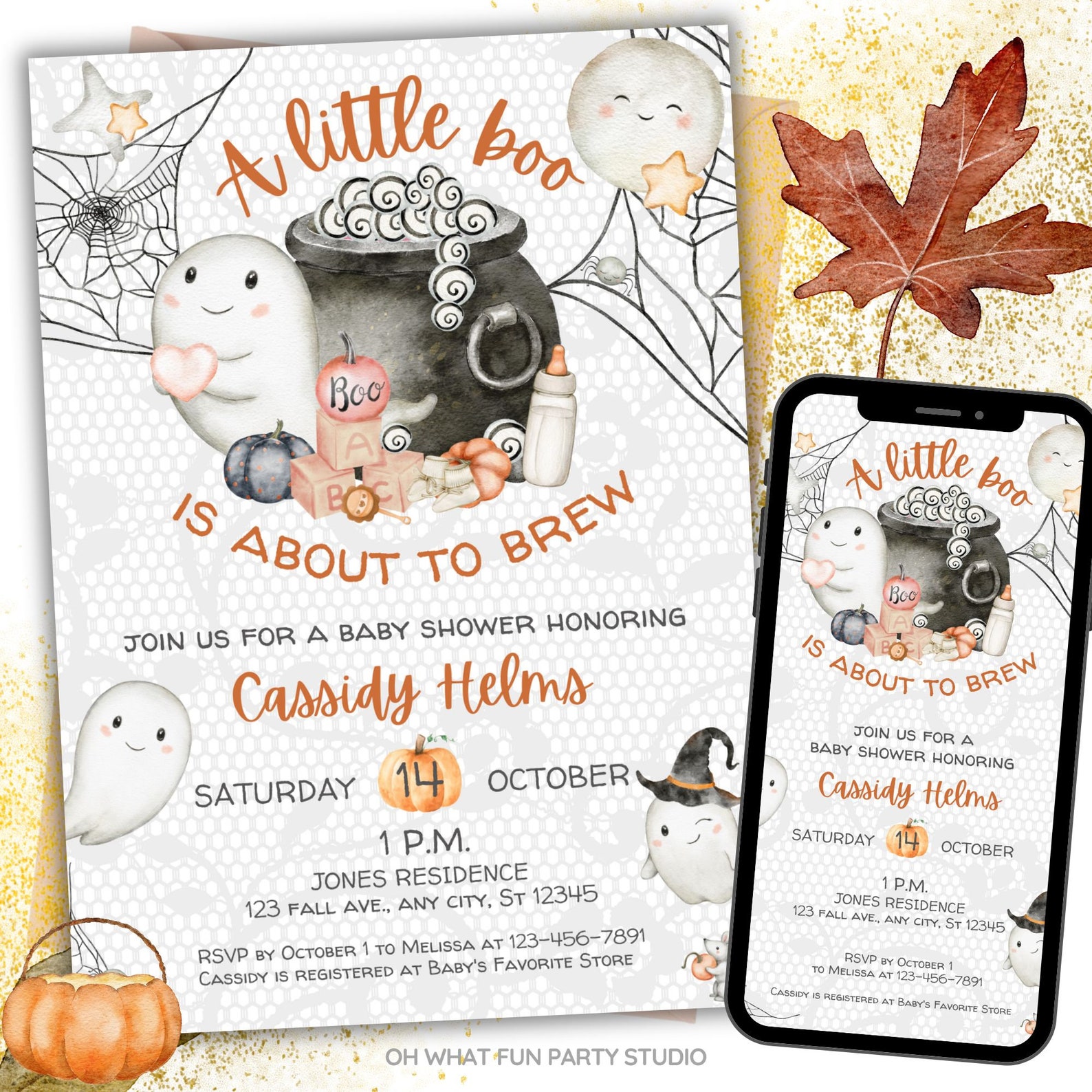 Halloween Baby Shower Invitation Template, A Baby is Brewing Editable ...
