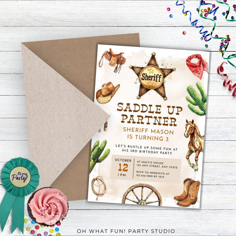 Cowboy Birthday Invitation Three, Cowboy Birthday Invitation Boy ...