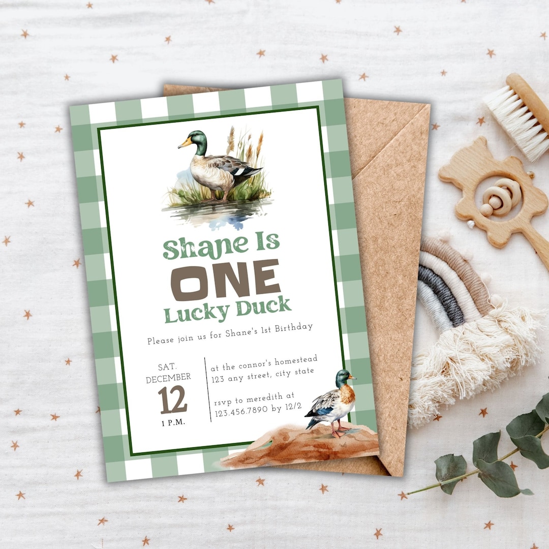One Lucky Duck 1st Birthday Invitation, Mallard Duck Invite, Mallard ...