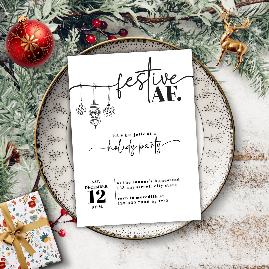 Funny Christmas Party Invite, Funny Christmas Invitations, Festive AF ...