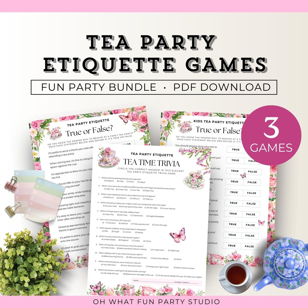 Tea Party Etiquette Game Printable, Tea Party Games Spill the Tea ...