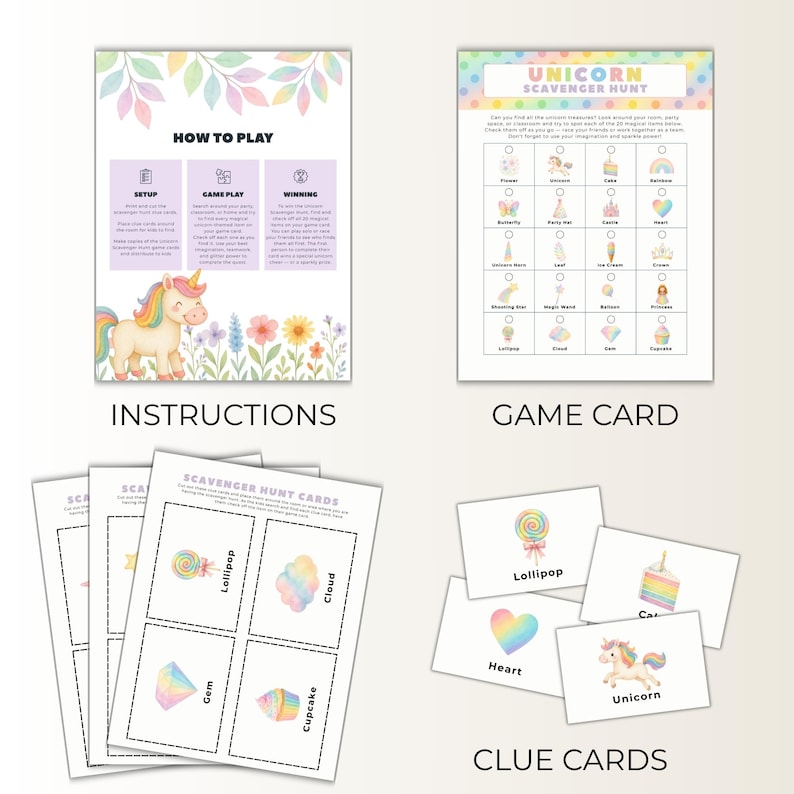 Unicorn Scavenger Themed Hunt, Unicorn Scavenger Hunt, Magical Unicorn ...