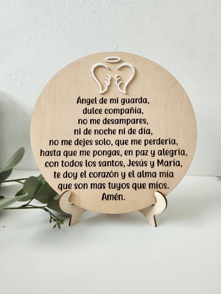 Angel De La Guarda Oración, Guardian Angel Prayer, Baby Sign, Wood ...