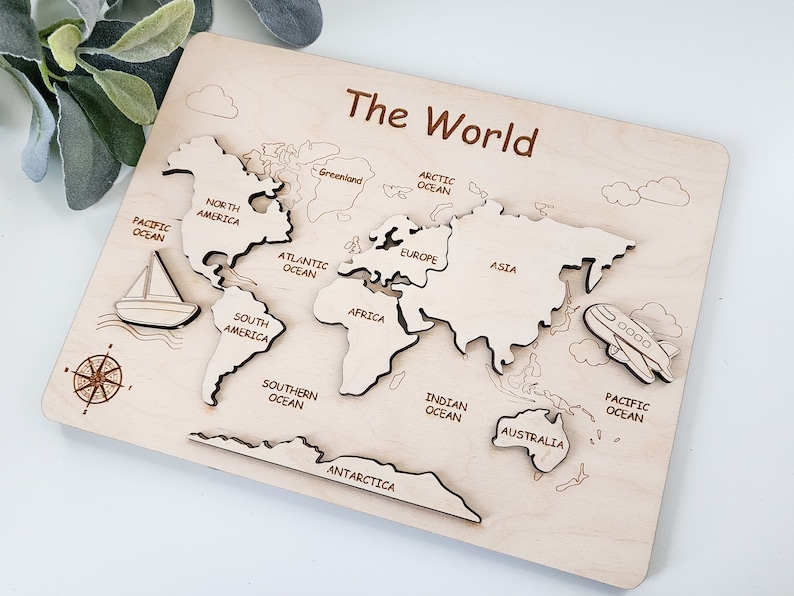 World Map Puzzle, World Map, World Map Toy, Wood World Map, Educative ...