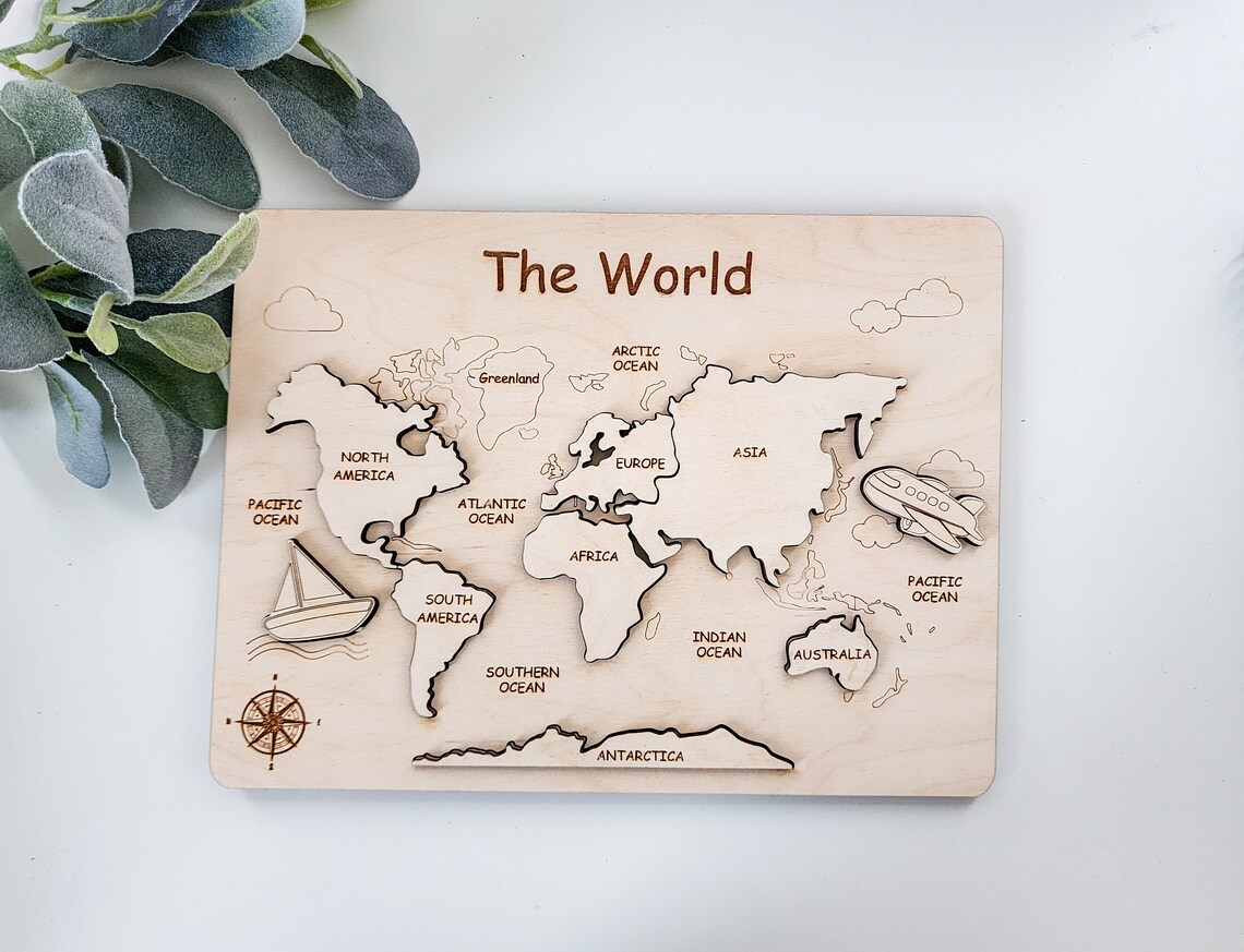 World Map Puzzle World Map World Map Toy Wood World Map - Etsy