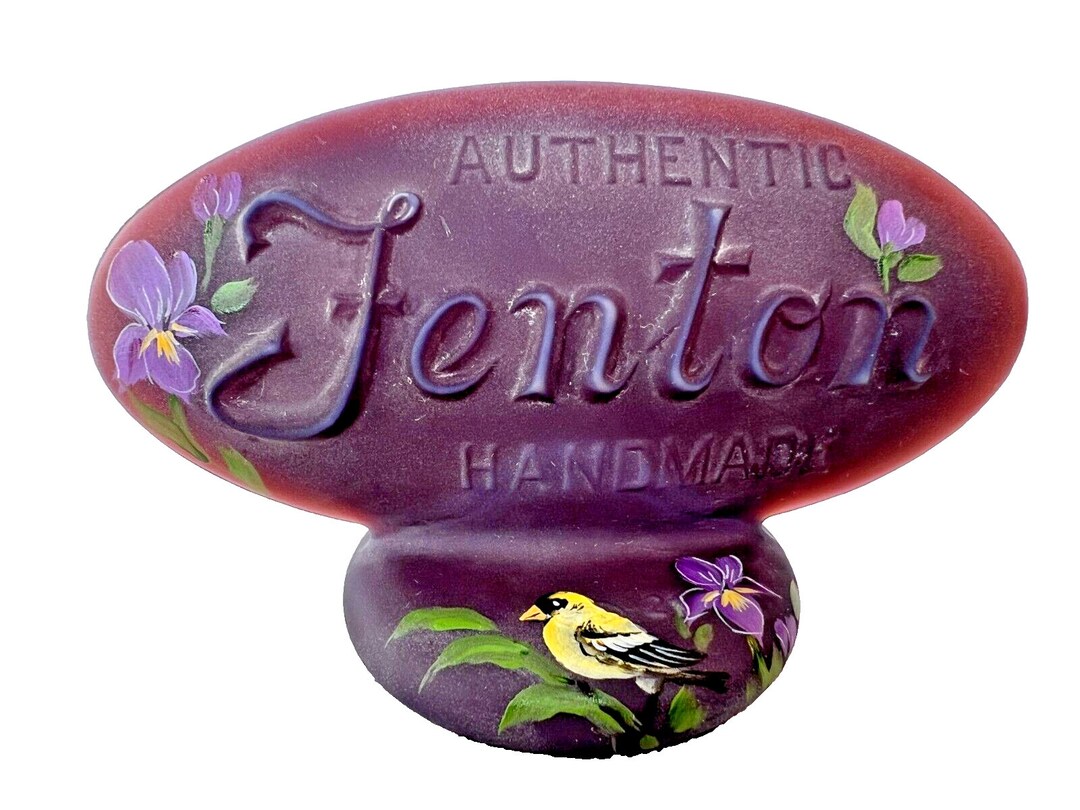 Fenton Glass Eggplant Purple Logo Display Sign HP Goldfinch Iris Ltd Ed ...