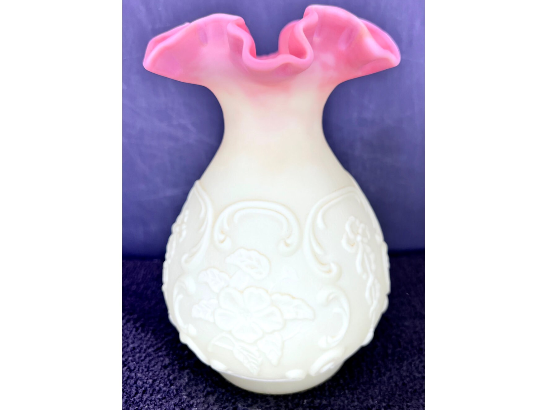 Vintage Fenton for Levay Burmese Glass Ruffle Vase Wild Roses and ...