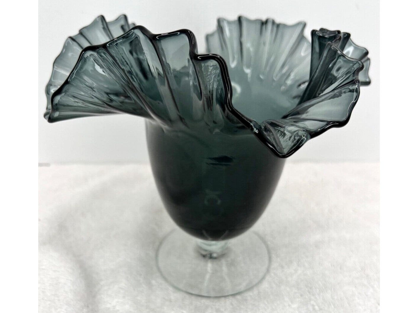 Blenko Glass Vase Charcoal Double Crimped Ruffled Foot (1954-1958) - Etsy