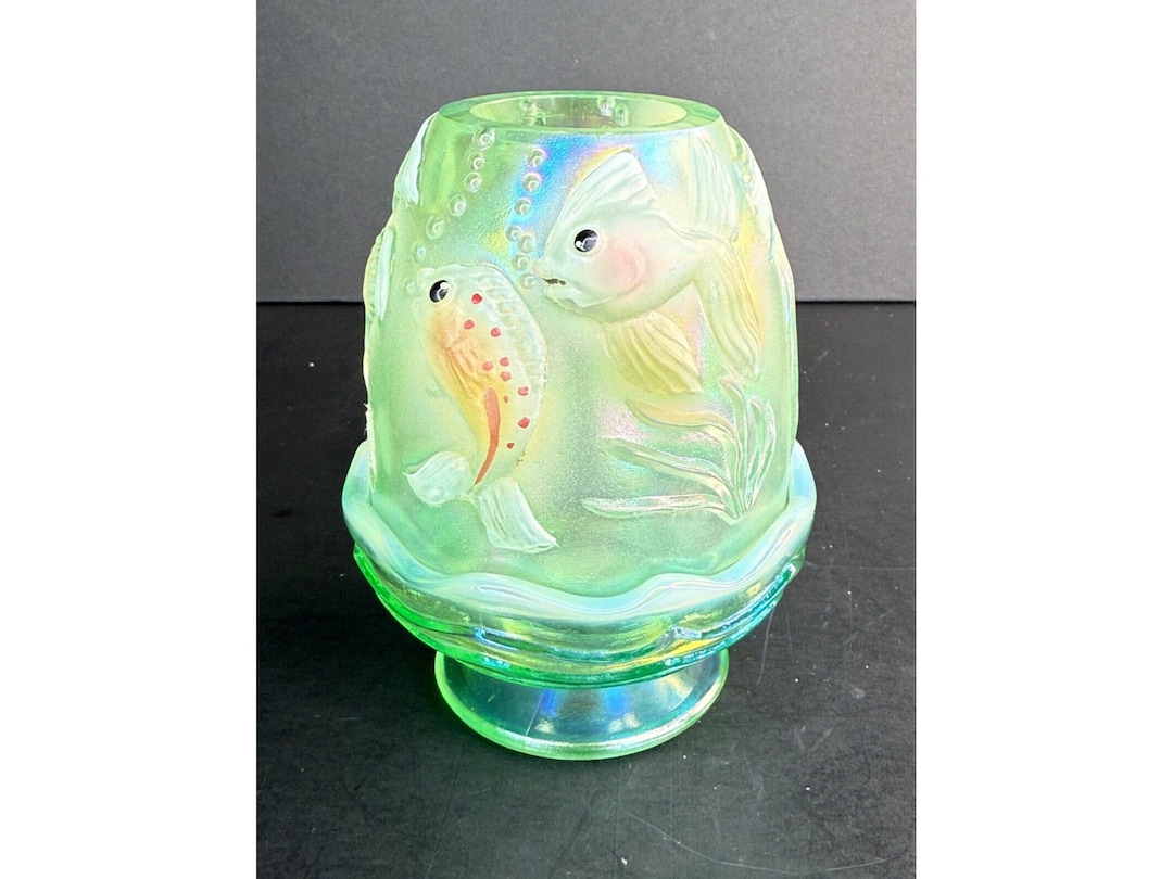 Fenton Atlantis Koi Fish Green Hand-painted Fairy Light Lamp - Etsy