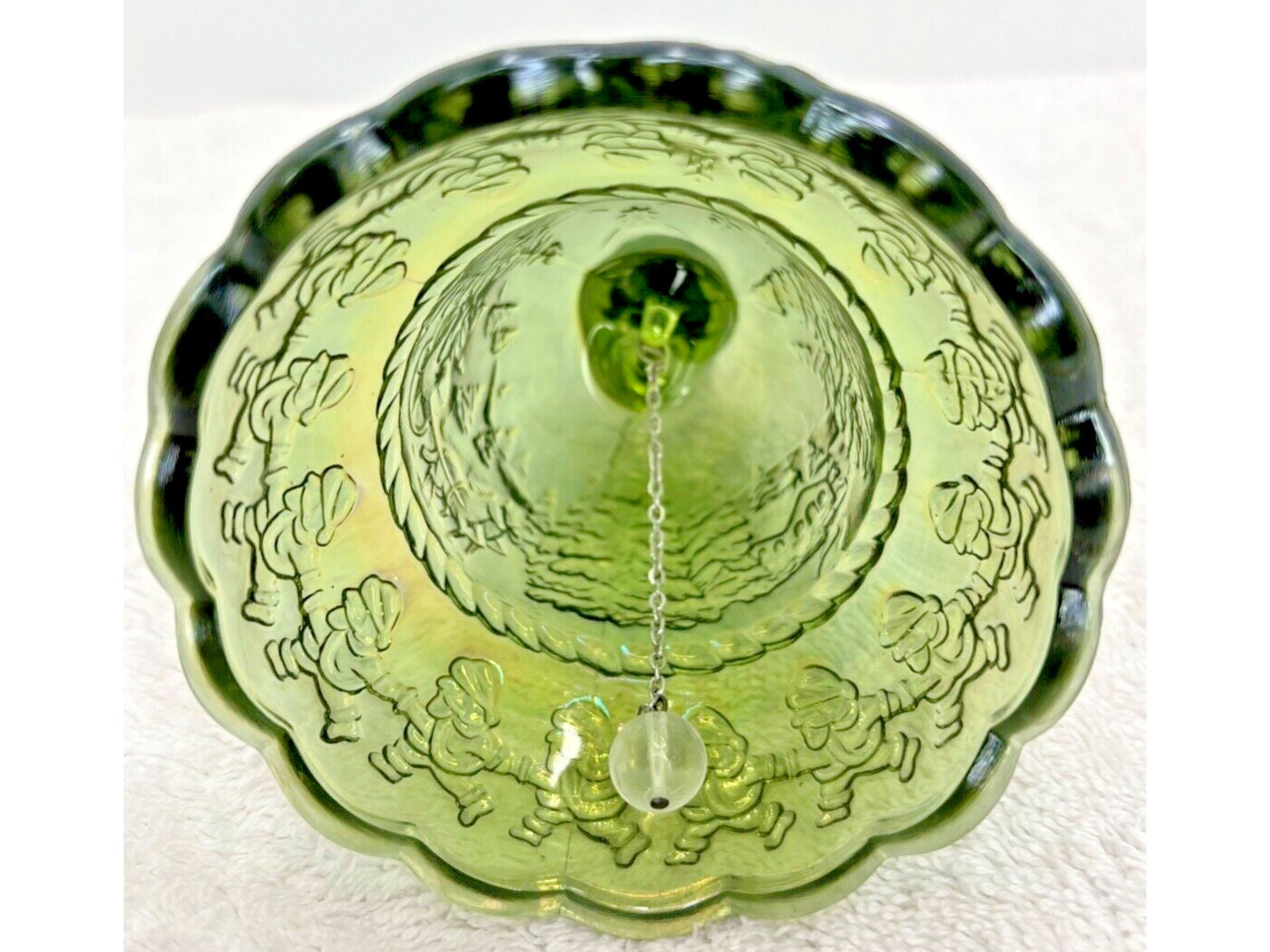 New Imperial Glass Green Carnival Embossed Santa Claus Glass Hand Bell ...