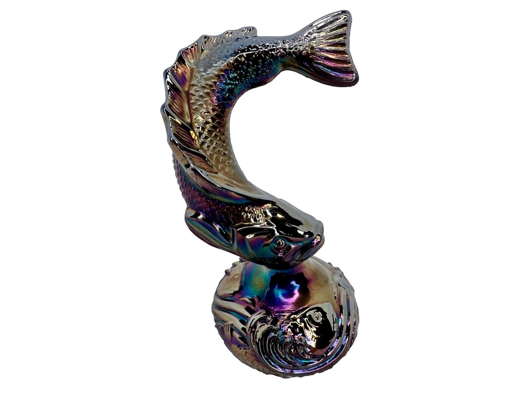 Fenton Black Carnival Glass Jumping Trout Fish Paperweight - 5" - Etsy