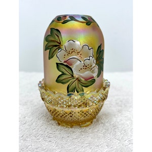 Fenton Fairy Lamp Lenten Rose on Gold Iridescent Limited Ed 1063 - Etsy