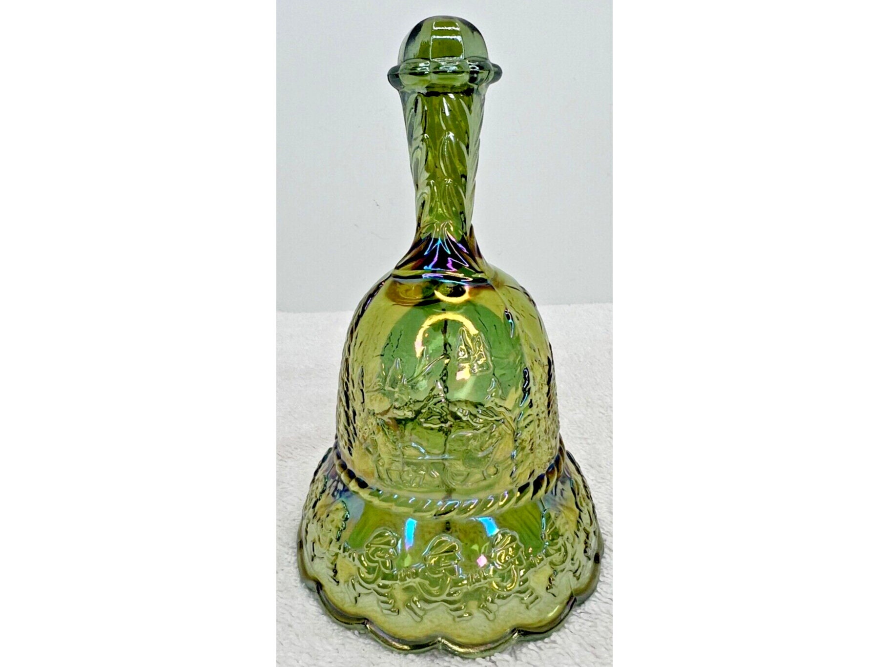 New Imperial Glass Green Carnival Embossed Santa Claus Glass Hand Bell ...