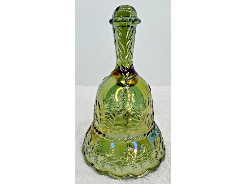 New Imperial Glass Green Carnival Embossed Santa Claus Glass Hand Bell ...