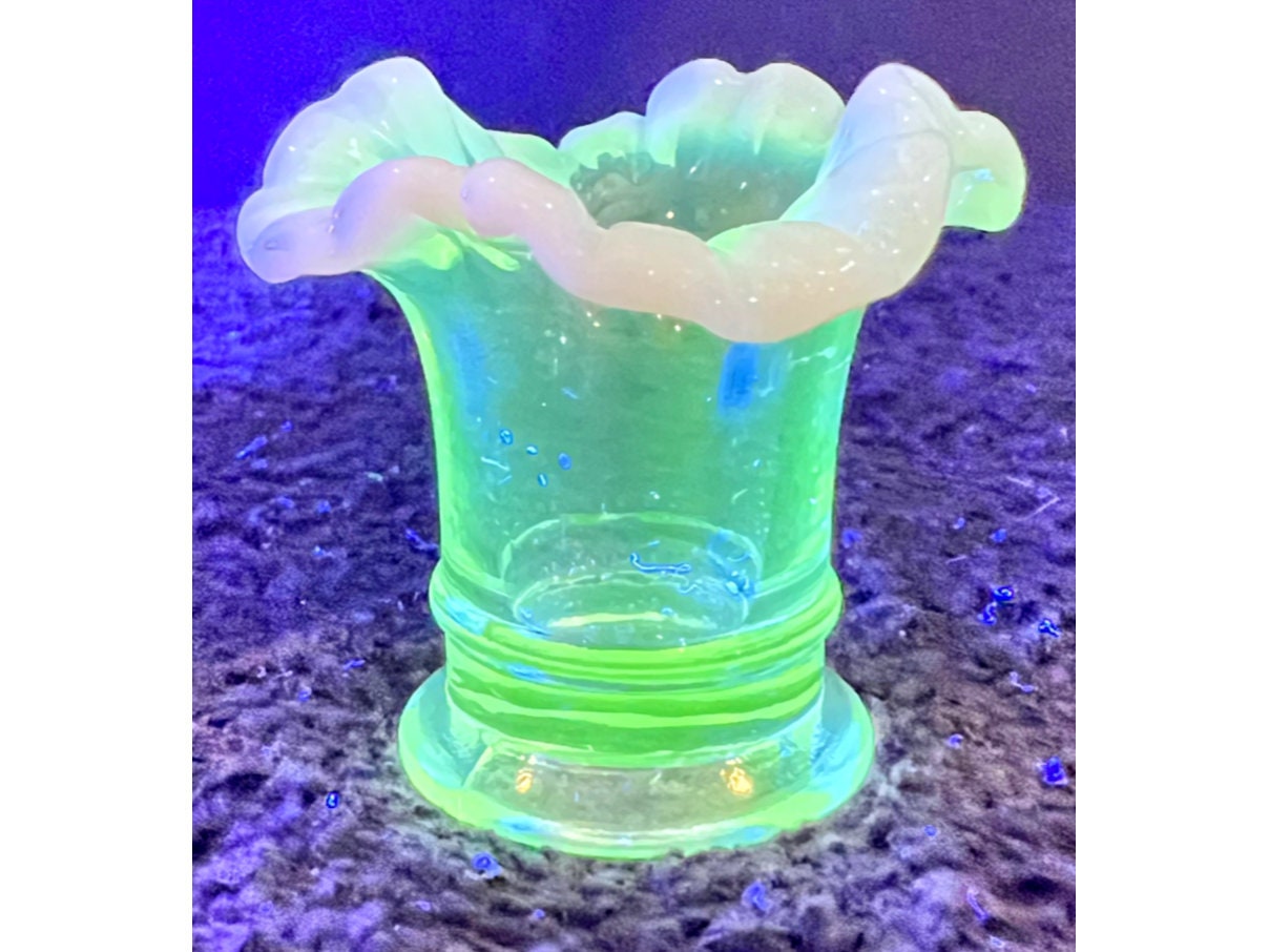 Fenton Ruffle Top #37 French Opalescent Mini Vase - 2" (glows) - Etsy