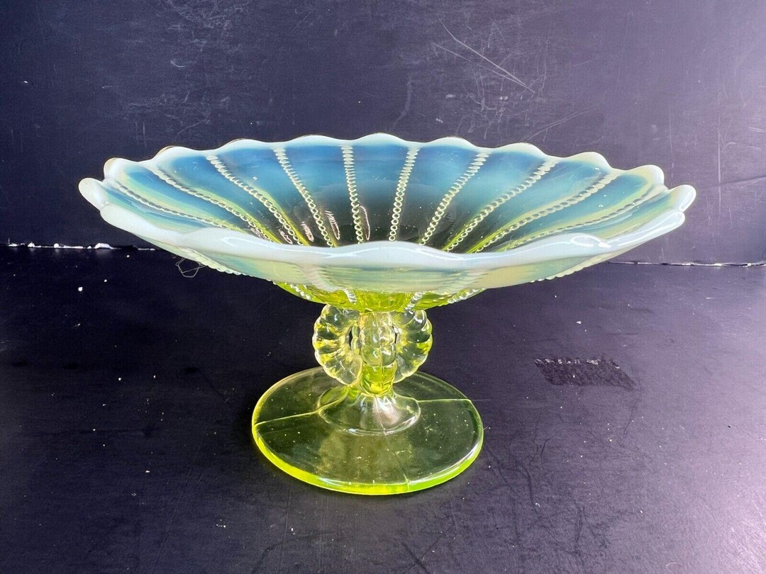 Antique Northwood Canary Vaseline Opalescent Beaded Compote Glass Bowl ...