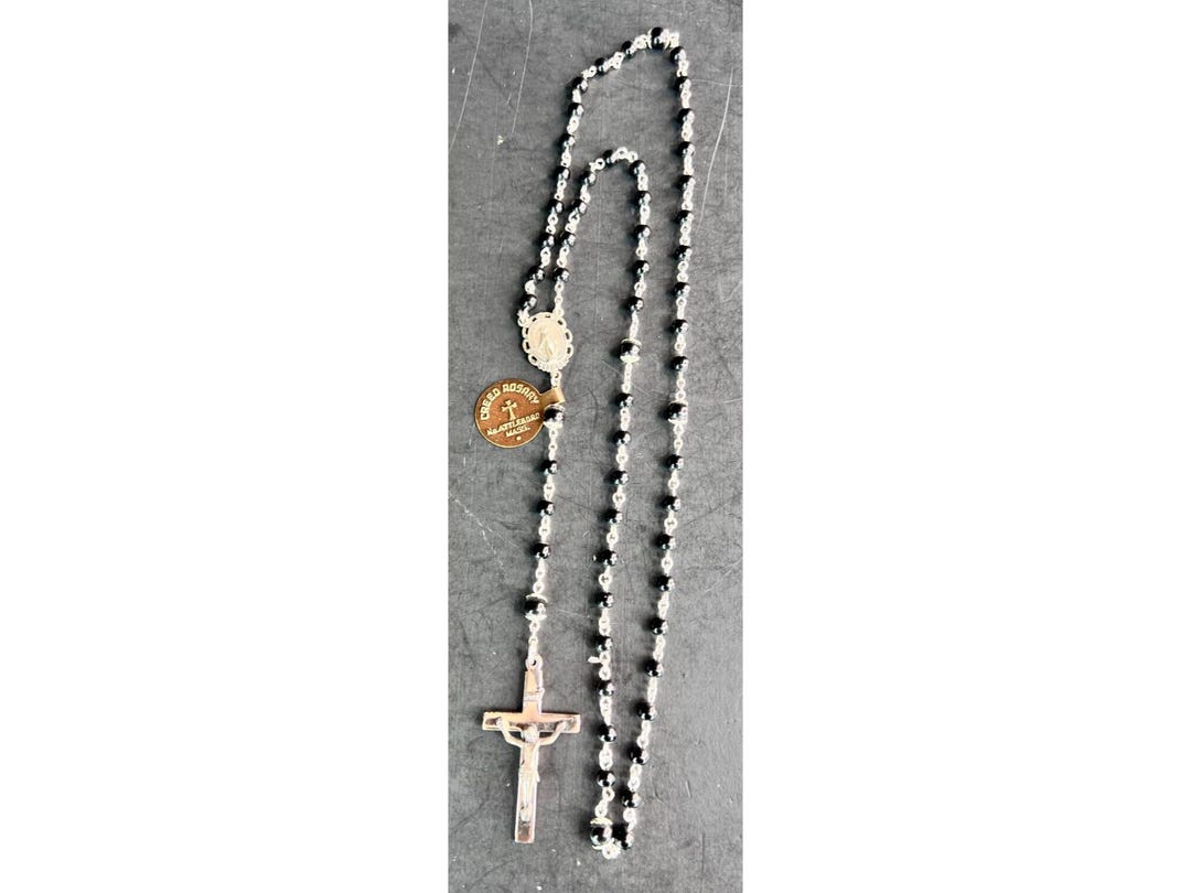 Sterling Silver CREED Italian Rosary Black Beads Original Hang Tag 24 ...
