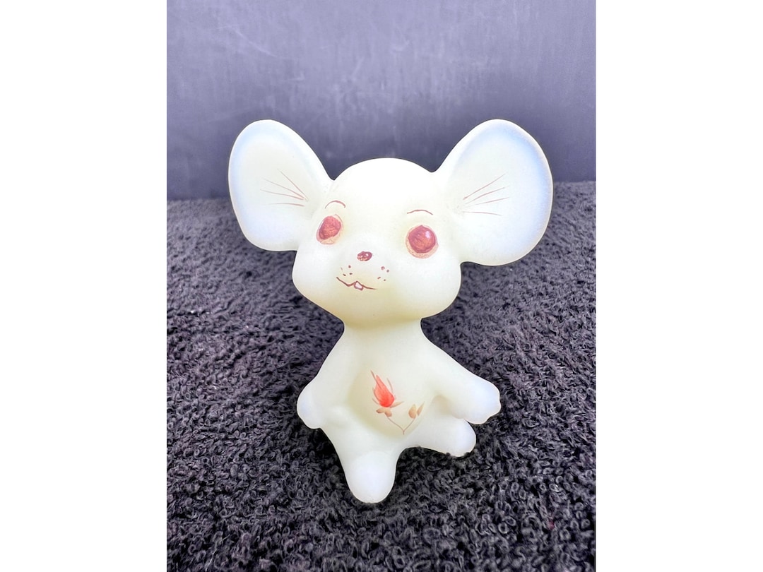 Fenton Custard Glass Mouse With Hand Painted Floral Design glows - Etsy