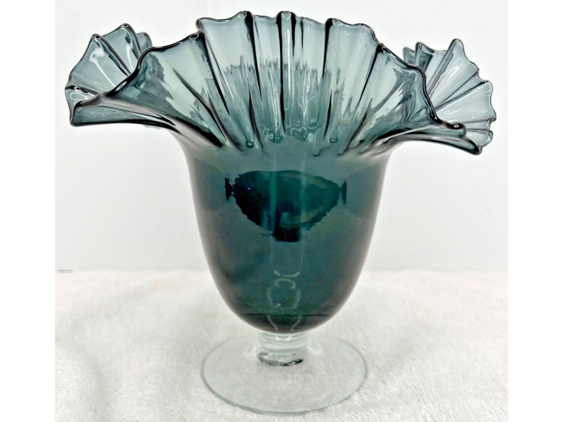 Blenko Glass Vase Charcoal Double Crimped Ruffled Foot (1954-1958) - Etsy