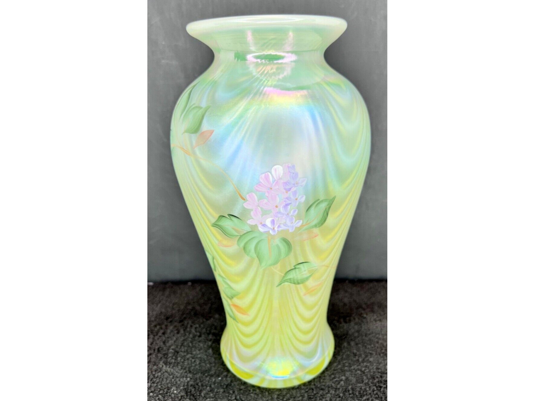 Fenton Glass 1997 Hydrangeas on Topaz Opalescent 9.5" Vase (glows) - Etsy