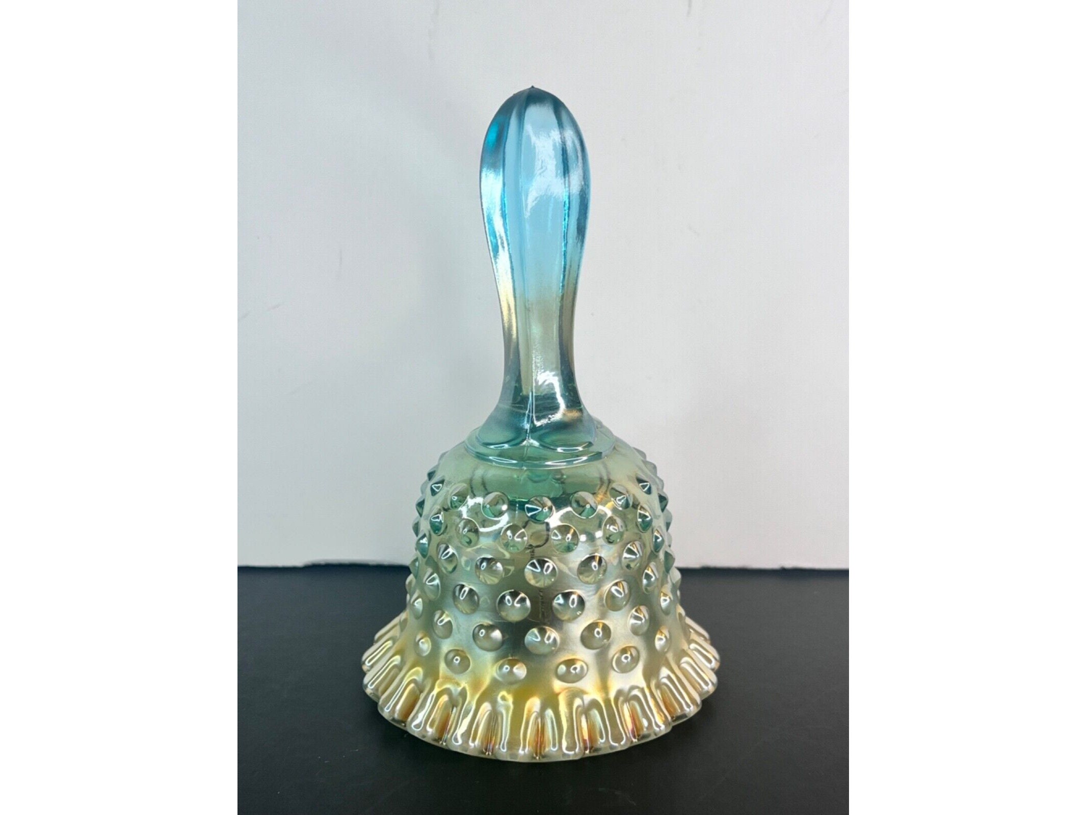 Fenton Aqua Opal Hobnail Carnival Glass Hand Bell for Lincoln Land Ca ...