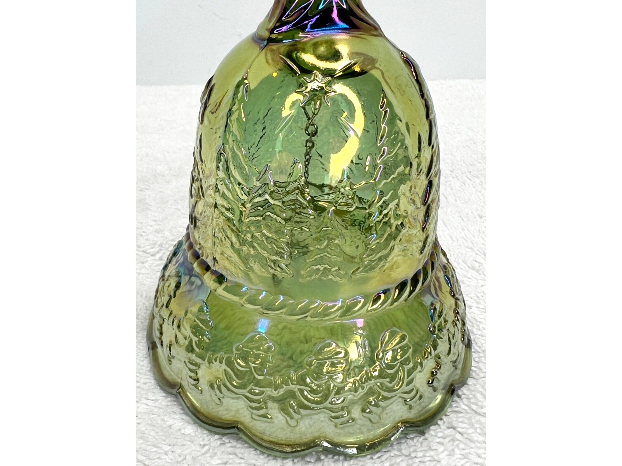 New Imperial Glass Green Carnival Embossed Santa Claus Glass Hand Bell ...