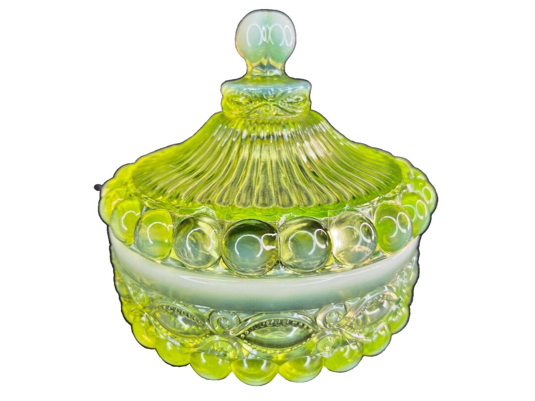 Mosser Topaz Opalescent Vaseline Glass Candy Dish Eye Winker Pattern - Etsy