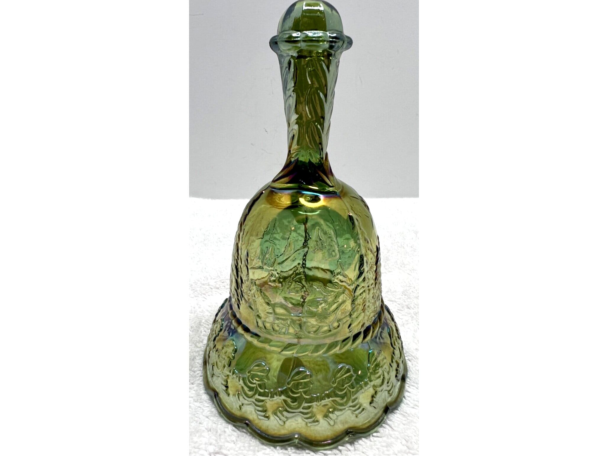 New Imperial Glass Green Carnival Embossed Santa Claus Glass Hand Bell ...