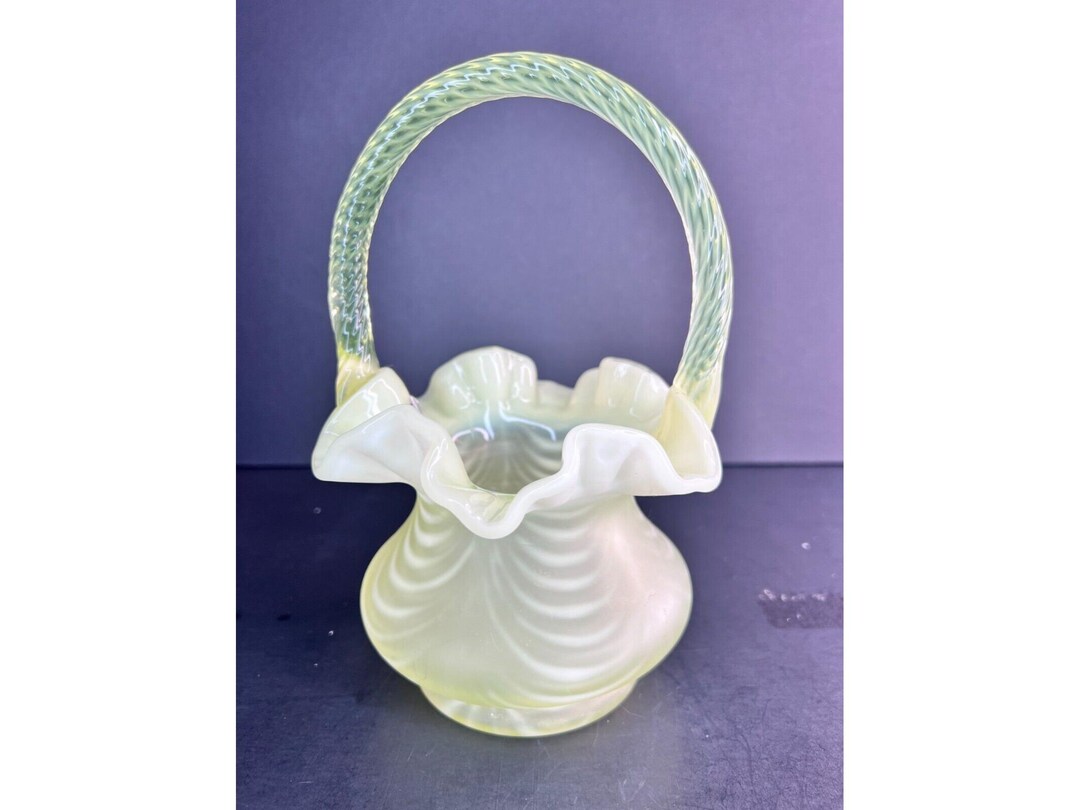 Fenton Art Glass Topaz Opalescent Drapery Optic Basket - George Fenton ...