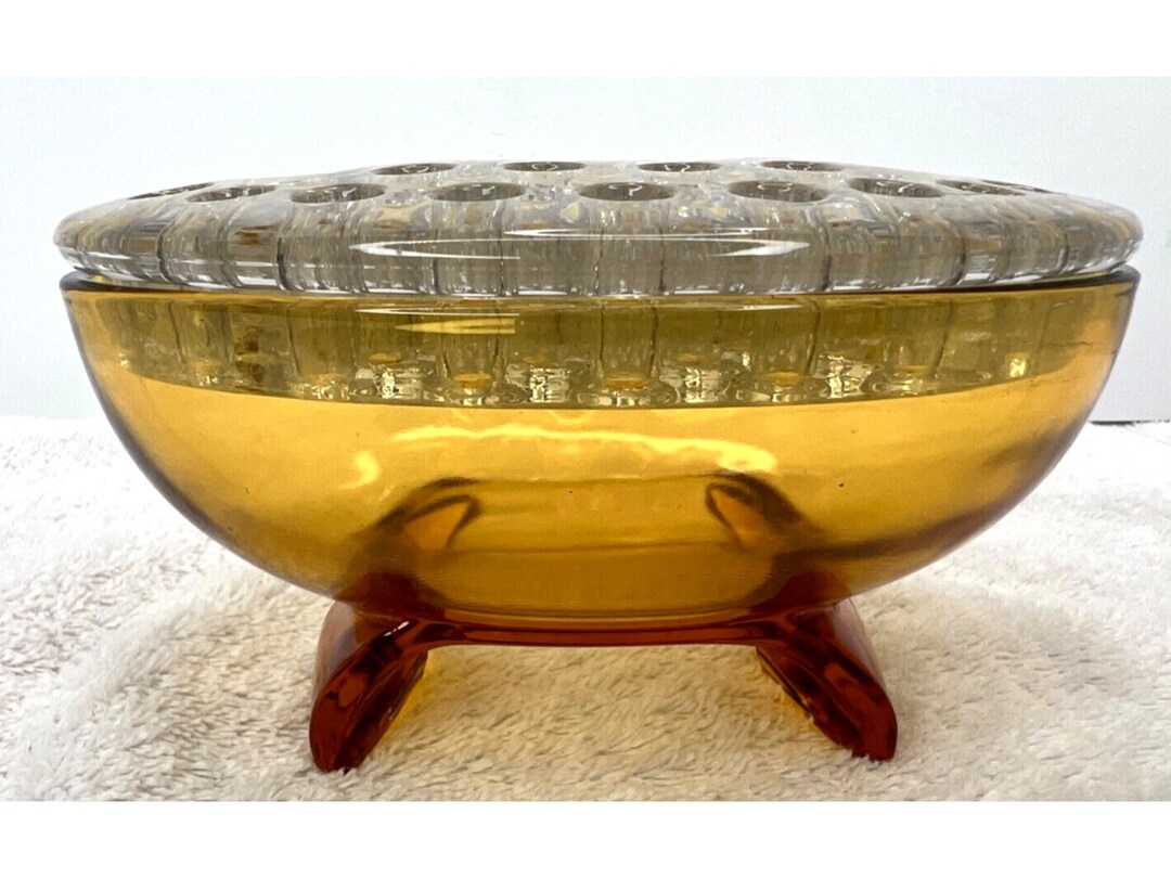 Vintage MCM Viking Glass 1048 Amber Oval Scroll 2-candle Flowerlite - Etsy