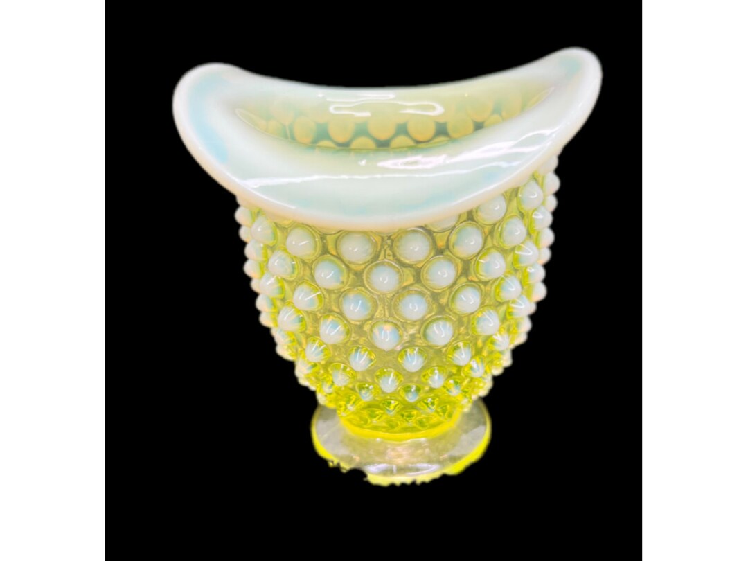 Fenton Topaz Opalescent Vaseline Glass Hobnail Mini Vase - Etsy