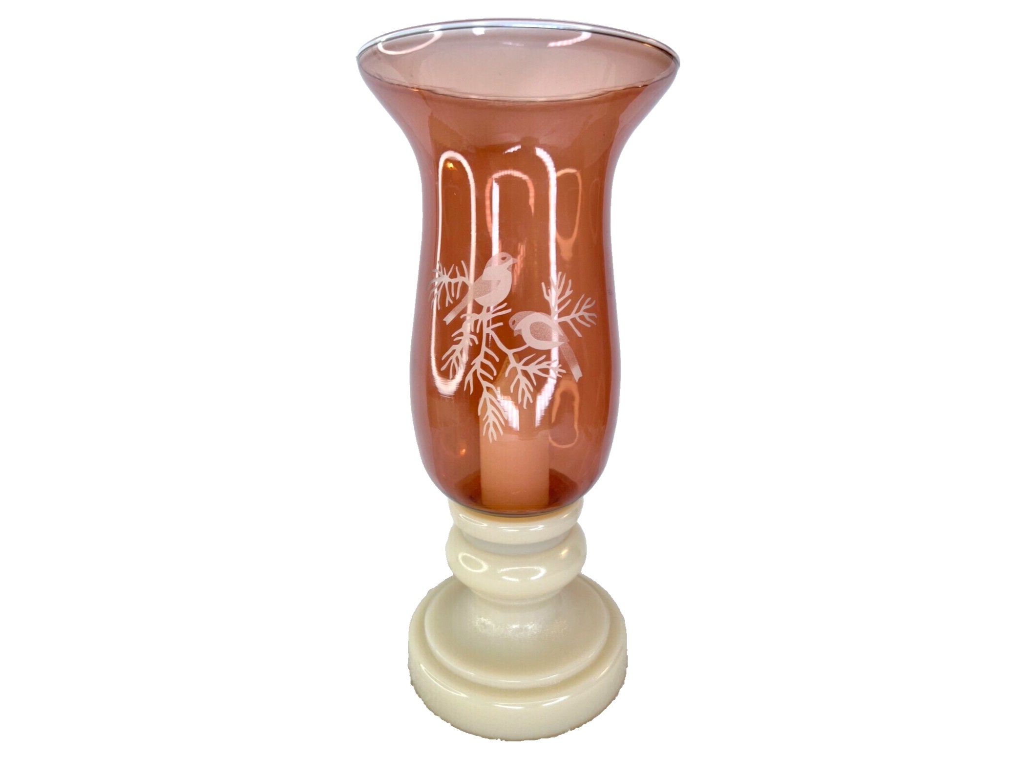 Fenton Glass Hurricane W\ Etched Bird Candle Holder - 9507LQ (1980s) - Etsy