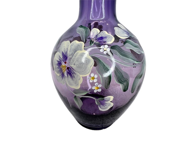Fenton Art Glass Purple Violet Vase HP Flowers Signed by Susan Fenton ...