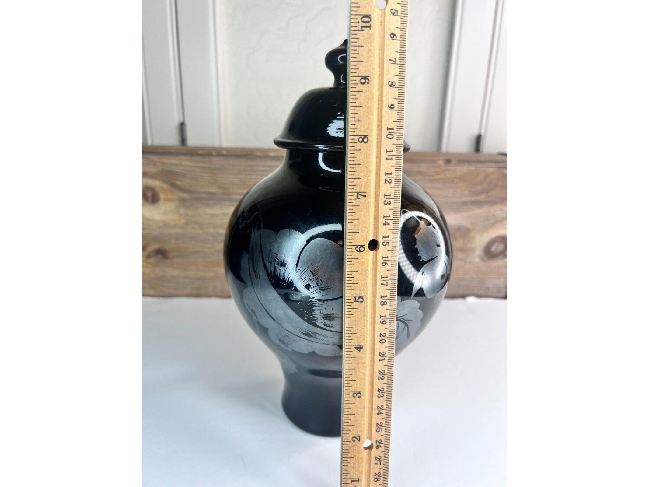 Fenton Ginger Jar Urn Silver on Ebony Glass Vase HP by Genel - 10" - Etsy