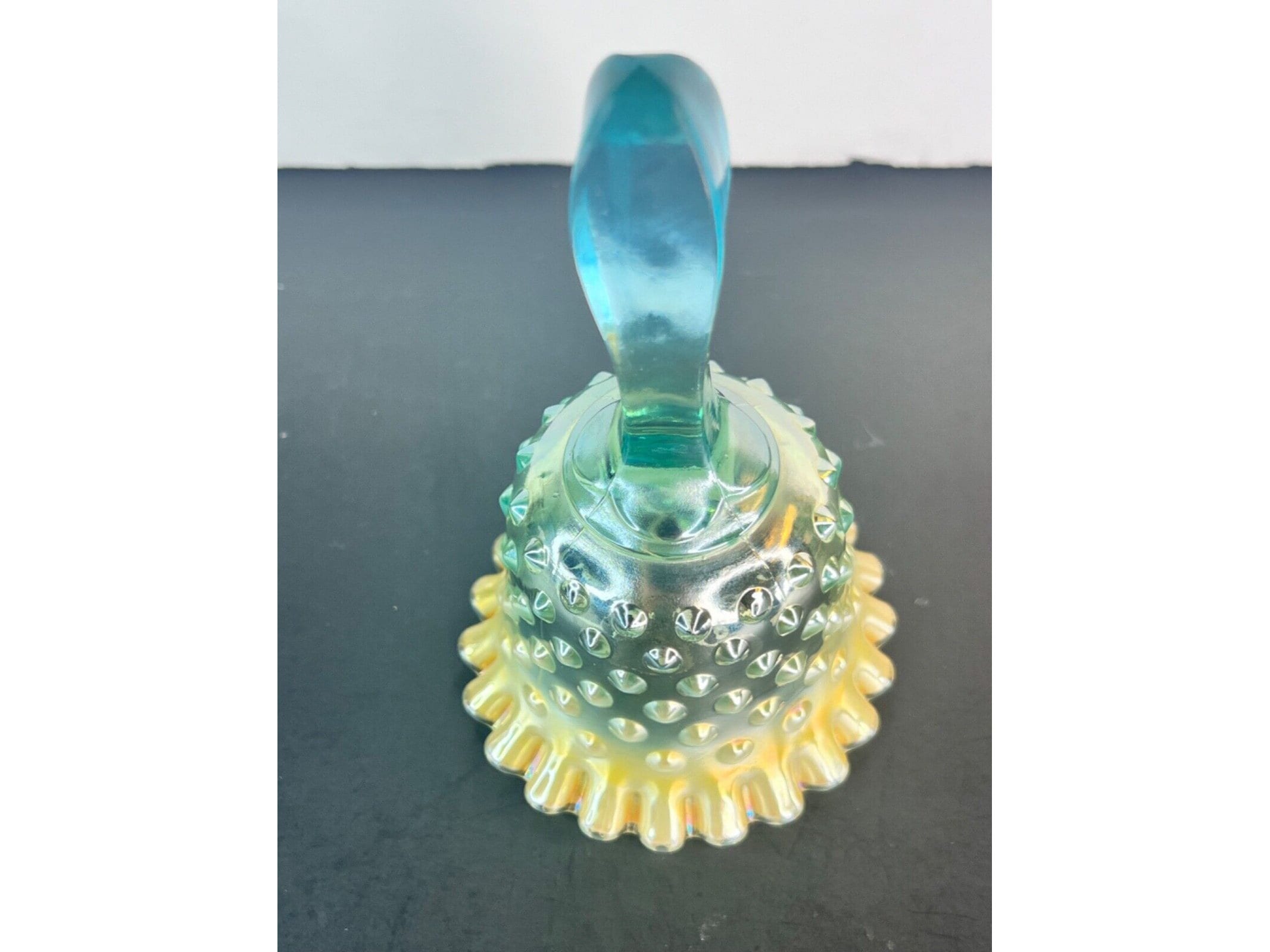 Fenton Aqua Opal Hobnail Carnival Glass Hand Bell for Lincoln Land Ca ...