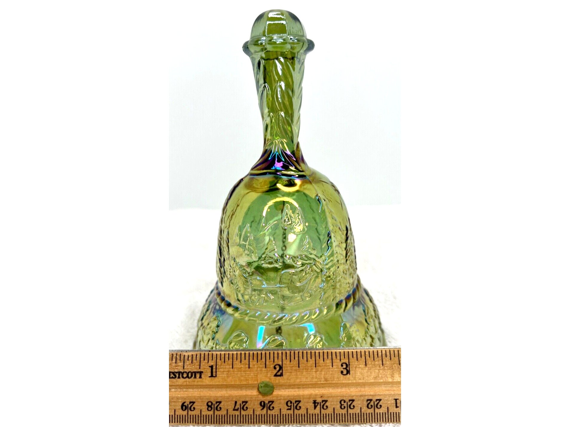 New Imperial Glass Green Carnival Embossed Santa Claus Glass Hand Bell ...