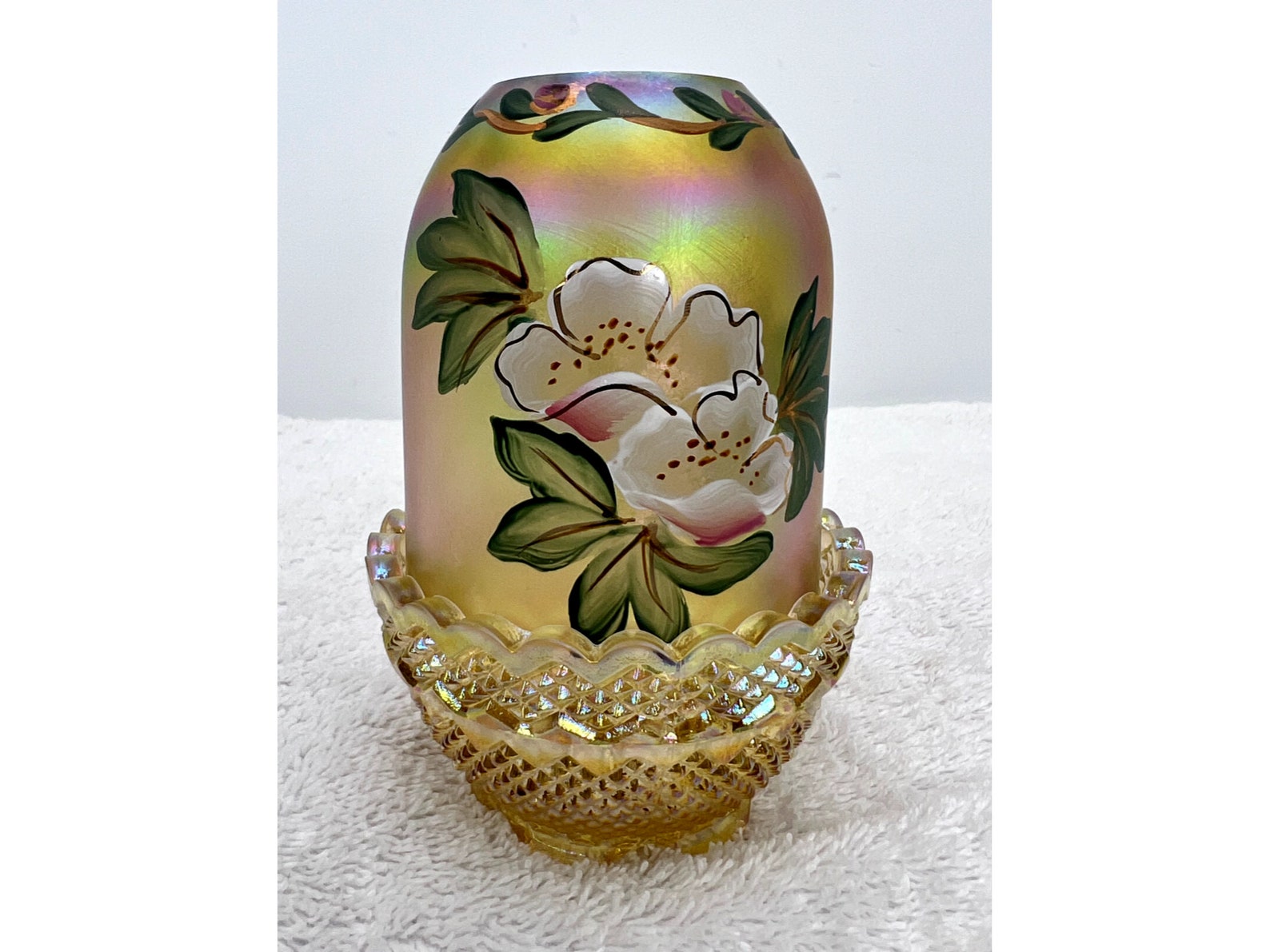 Fenton Fairy Lamp Lenten Rose on Gold Iridescent Limited Ed 1063 - Etsy