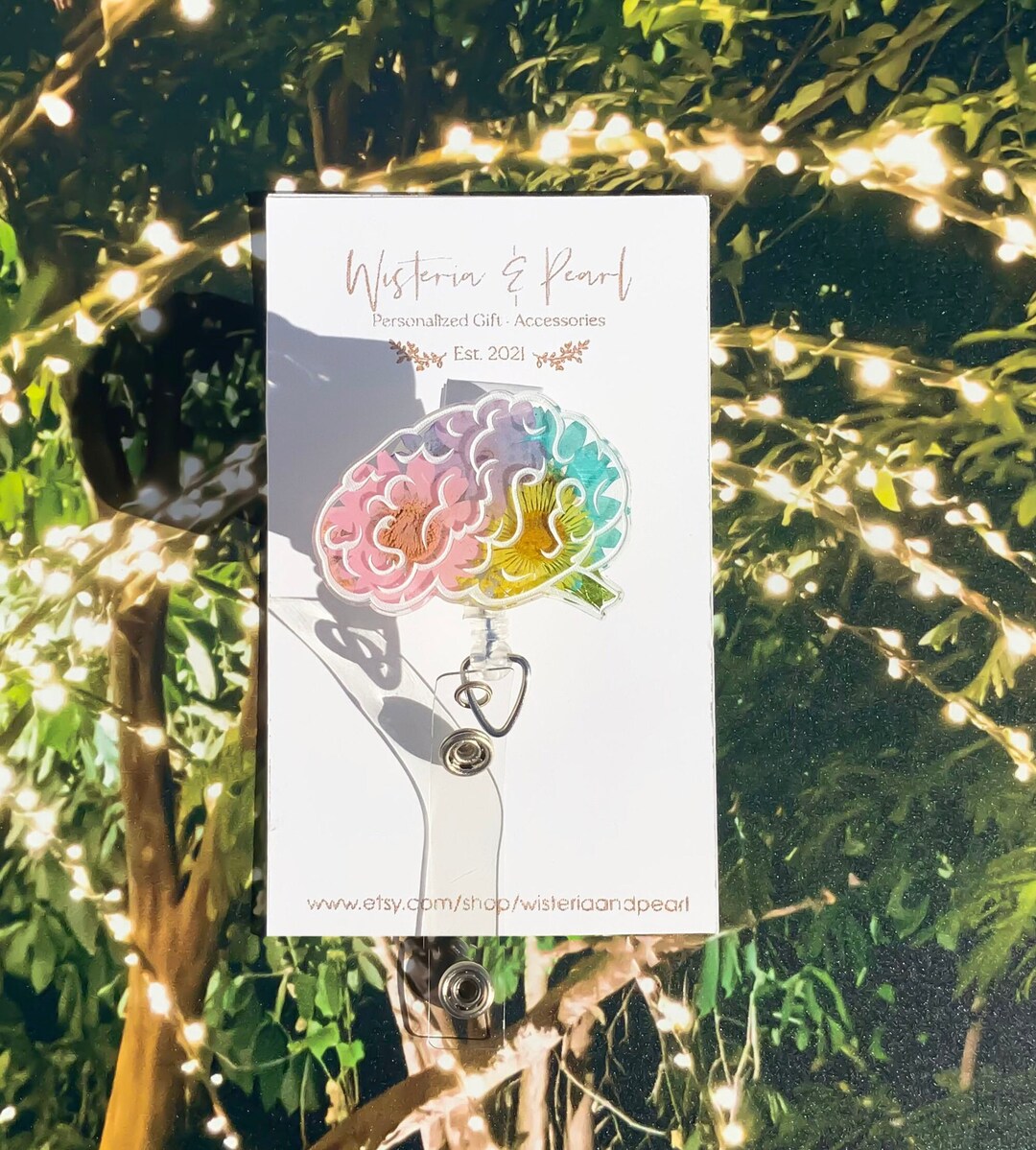 Retractable Floral Brain Badge Reel, Psychologist Badge Reel ...