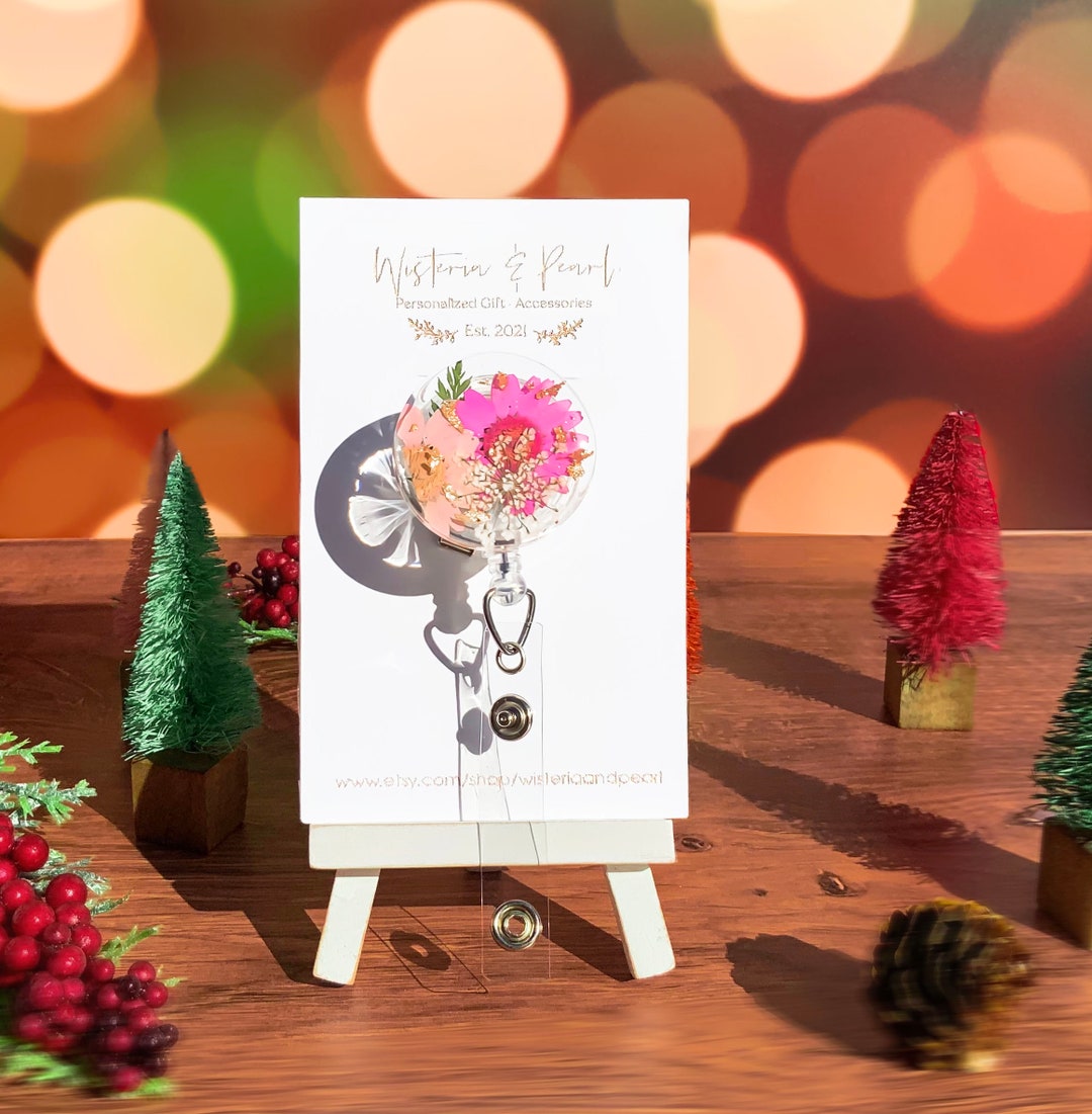 Real Flower Badge Reel, Pressed Flower ID Holder, Pressed Flower Badge ...