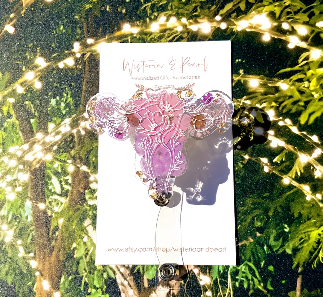 Floral Uterus Badge Reel, Purple and Pink Floral Uterus Badge Reel ...