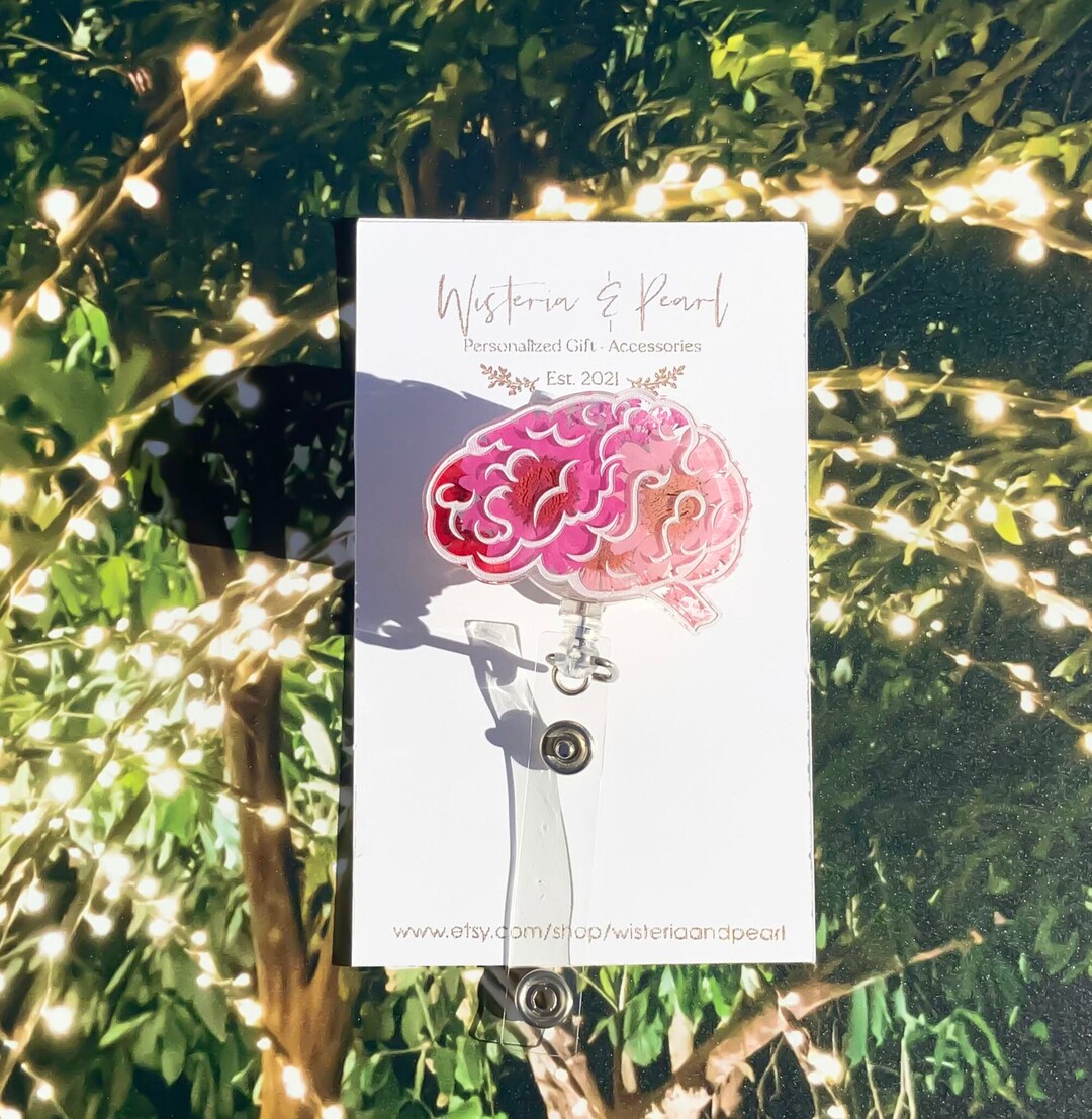Retractable Floral Brain Badge Reel, Psychologist Badge Reel ...