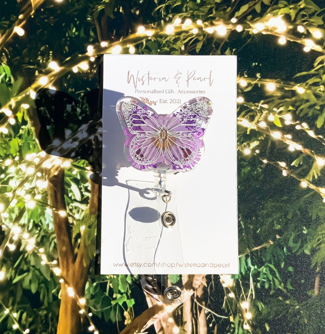 Flowers Butterfly Badge Reel, Pediatric Retractable Badge Reel ...