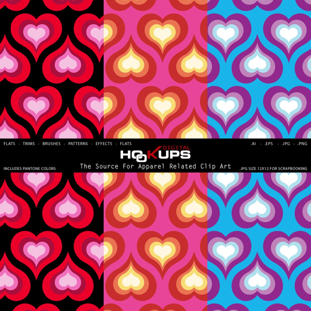 Seamless Pop Heart Pattern Bundle Textile, Wrapping or Scrapbooking ...
