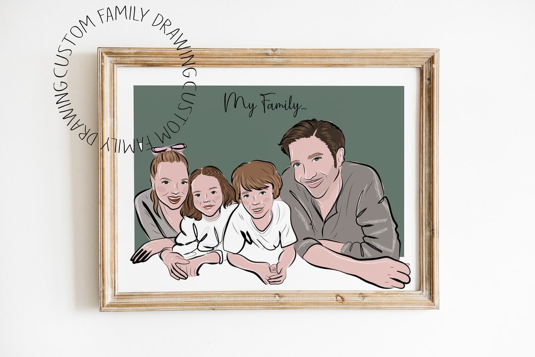 Colorful Family Portrait Print With Line Art, A Minimalist Gift for ...
