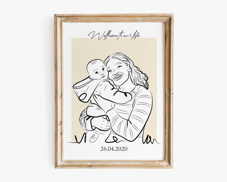 Custom First Mothers Day and Christmas Gift, Baby Sketch, New Mom ...