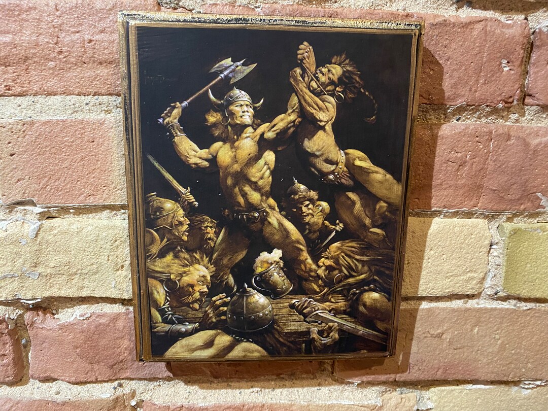 Frank Frazetta Dark Fantasy Barbarian Conan Handmade Wood Art Plaque ...