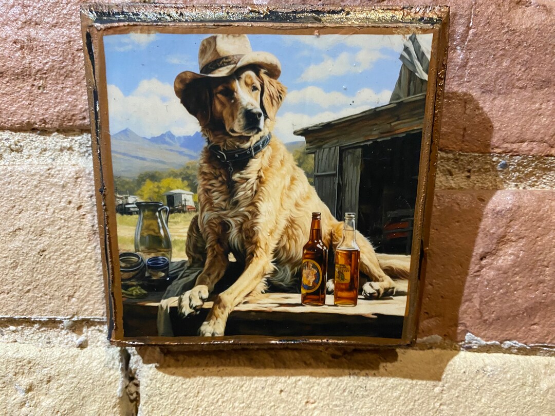 Cowboy Frontier Dog 2 AI Generated Handmade Wood Art Plaque 5 - Etsy